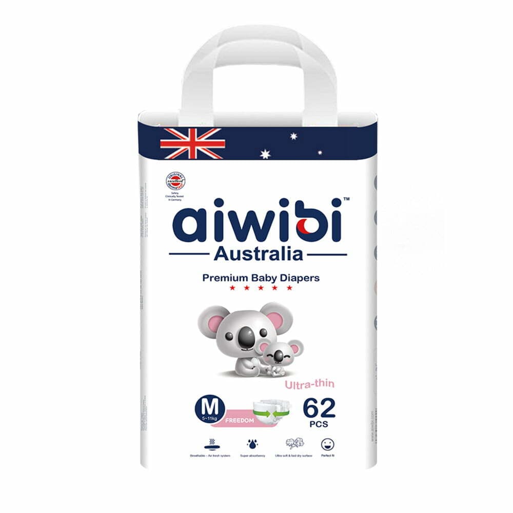 Aiwibi Premium Baby Diaper M (6-11KG) 62 Pieces | LaLaBix