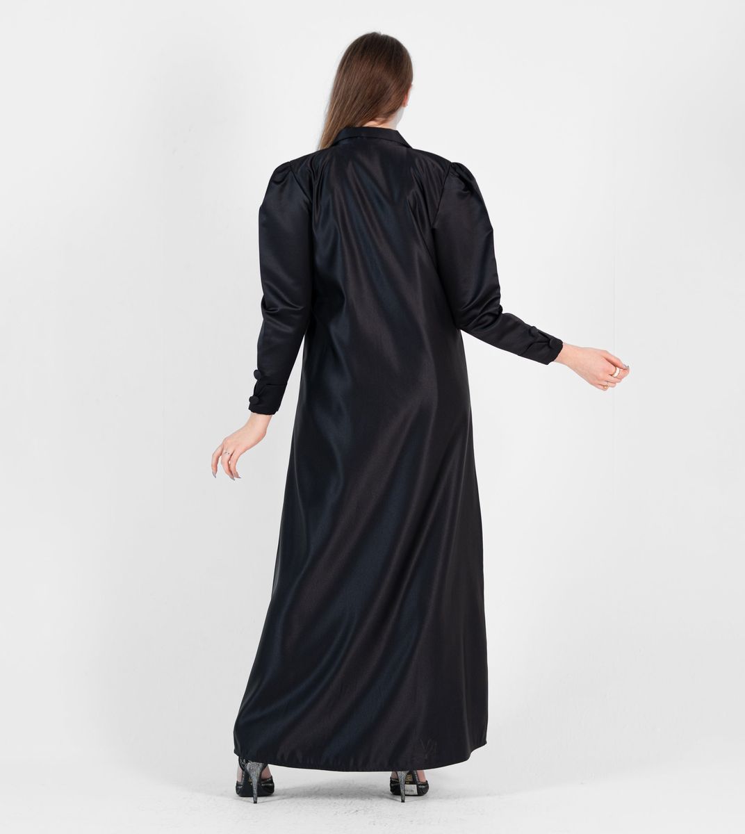 Shop Black Abaya With Jacket Style With Silver Hand Embroidery And Puff ...