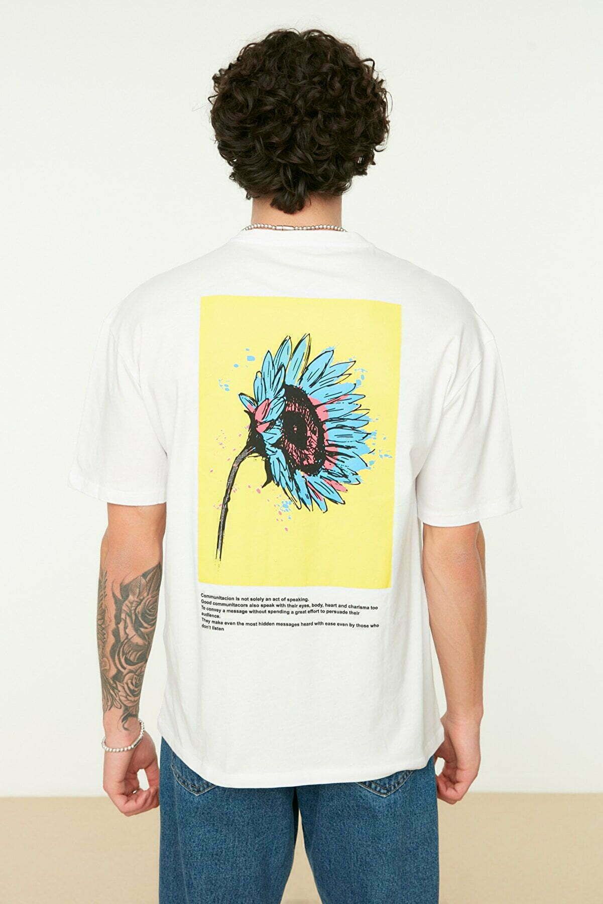 White Back Print Essential Crew Neck Men's T-Shirt | LaLaBix
