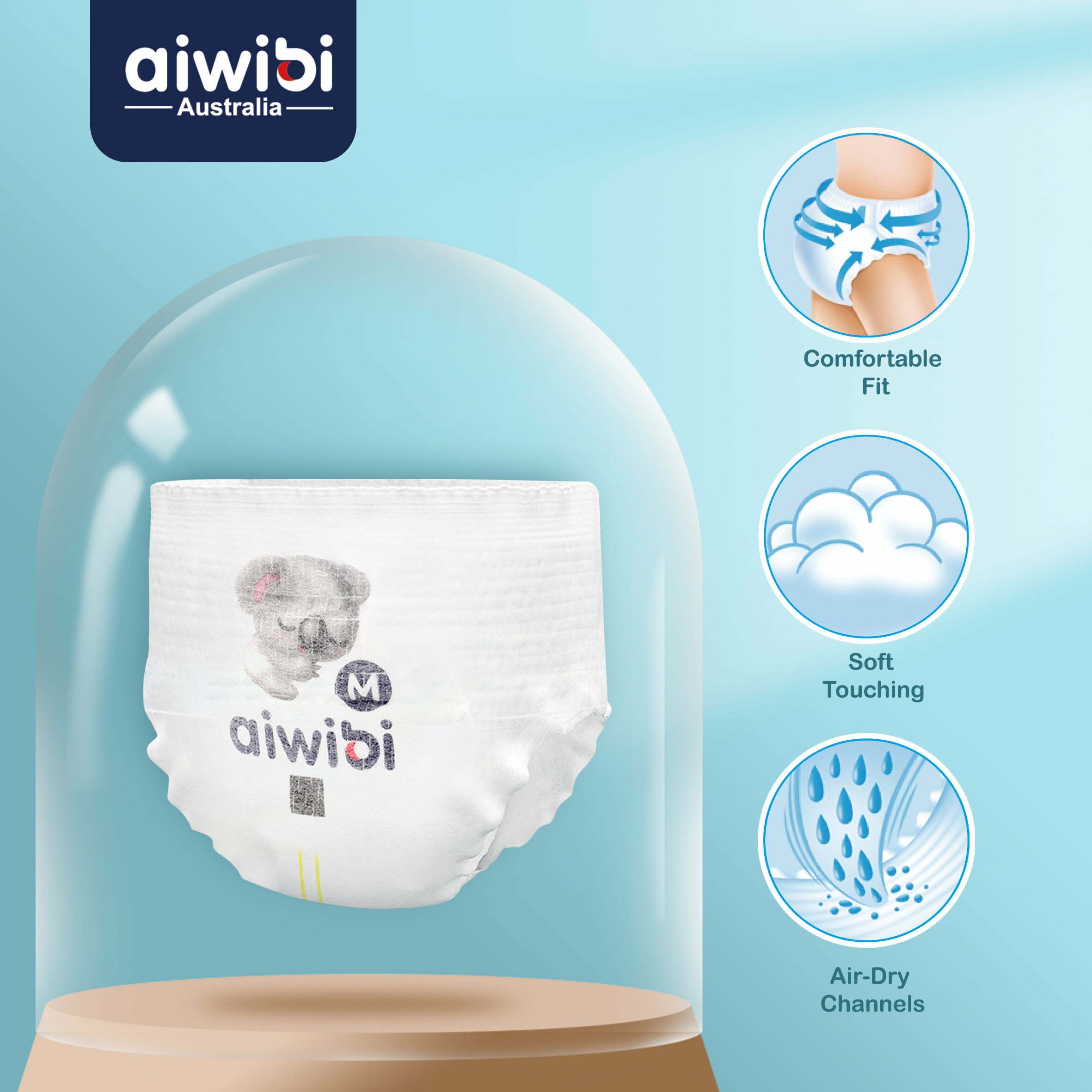 Aiwibi Premium Baby Diaper M (6-11KG) 62 Pieces | LaLaBix