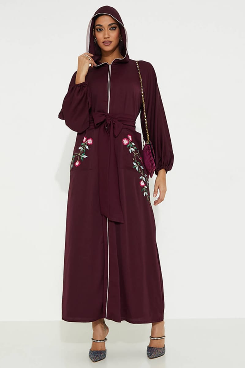 Shop Maroon Morocco Abaya For Women Online In UAE